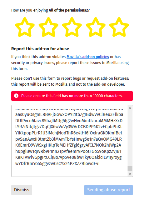 Dismiss button should stay active after the red warning for more chars ...