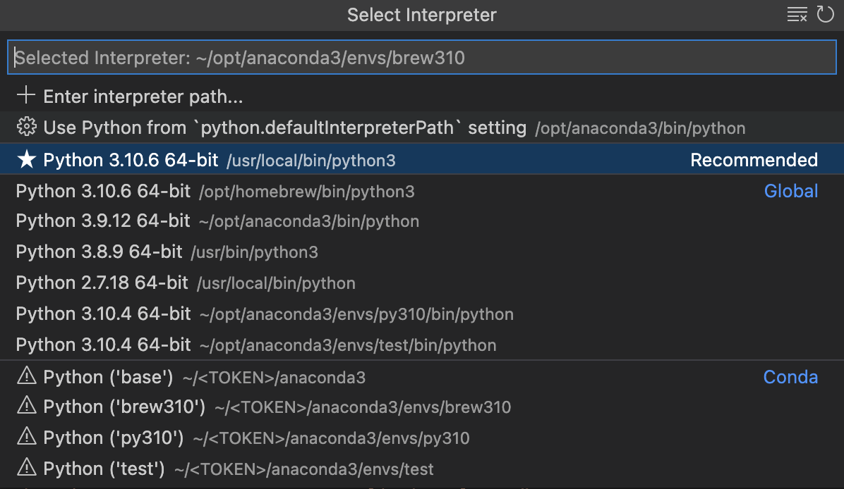 Selected conda interpreter is not recognized as conda when using TOKENs · Issue #19688 ...