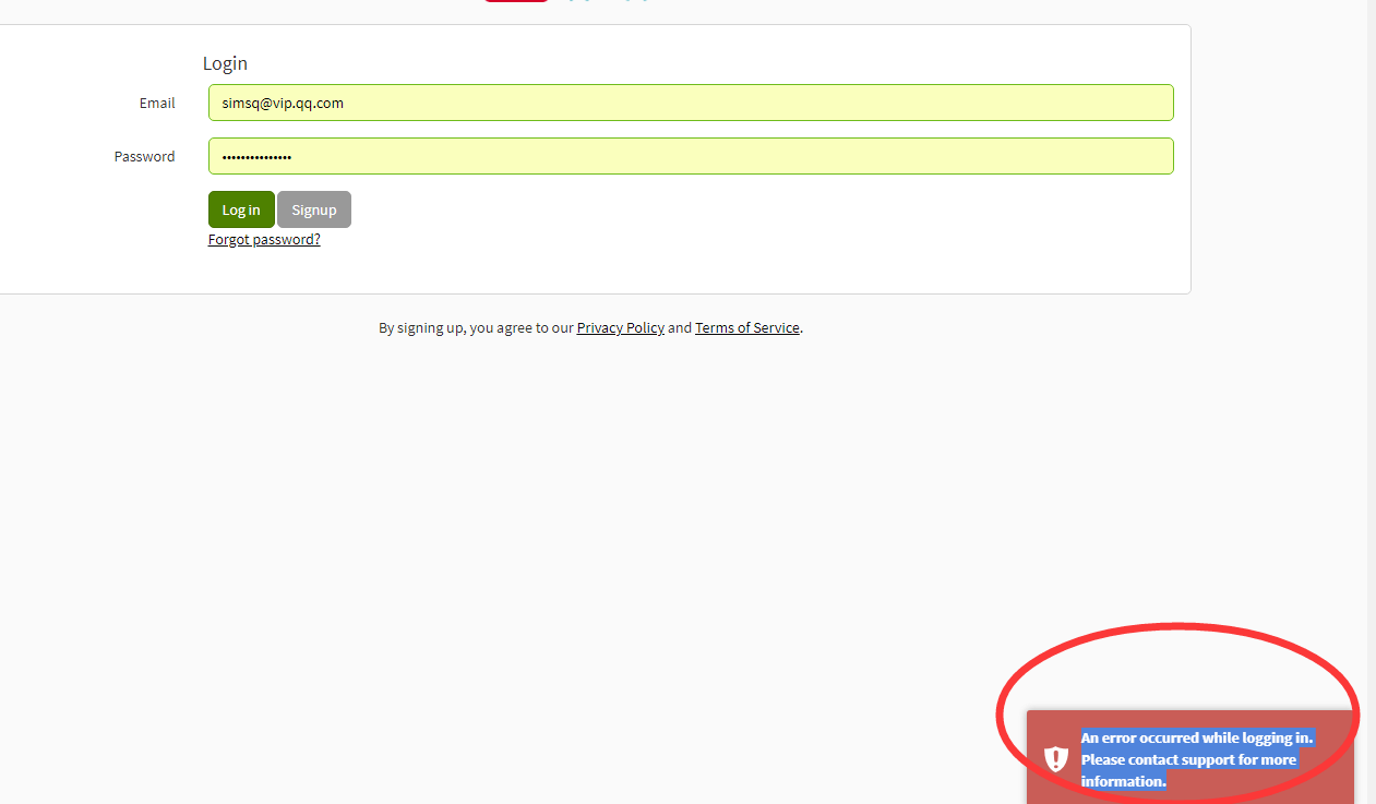 An error occurred while logging in. Please contact support for more information. · Issue #174 ...
