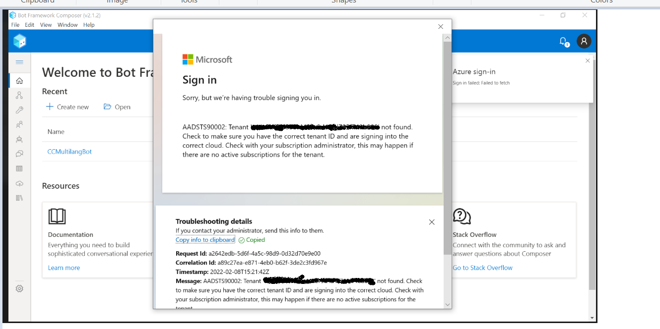 Logging into Microsoft Account in Composer 2.1.1 fails due to Tenant not being found · Issue ...