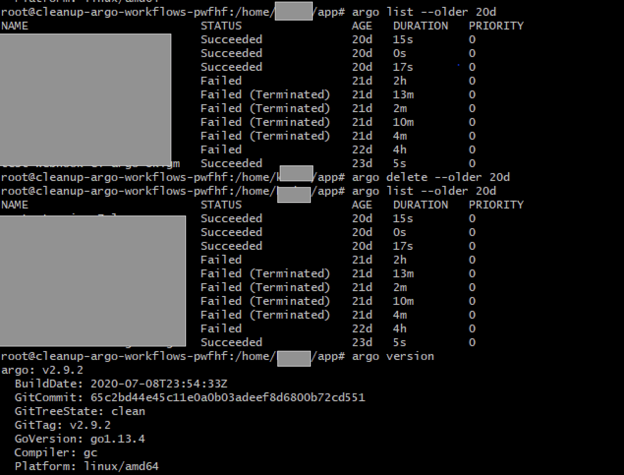 Argo CLI - argo delete --older no longer works · Issue #3695 · argoproj/argo-workflows · GitHub