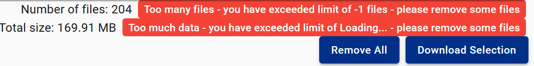 Cart total file count/size error warnings pop up even if the limits are ...