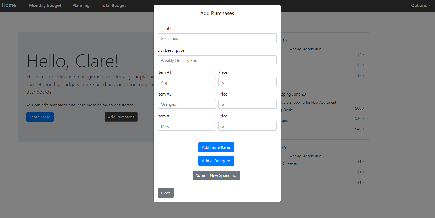GitHub - Clare-Meng/Finance-Management-App: Application for tracking monthly spendings and ...