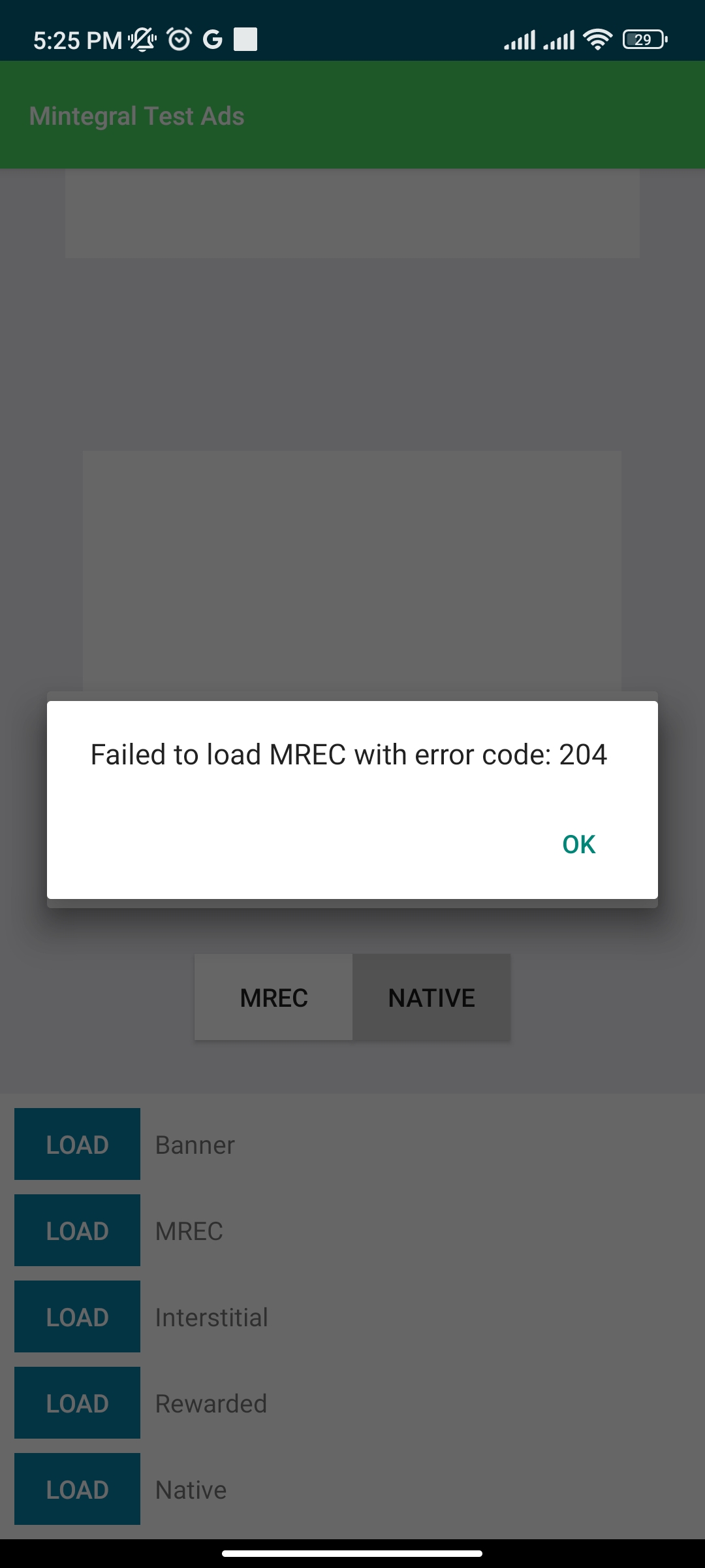 Mintergral Test Ads [Failed to load with Error code 204] · Issue #194 ...