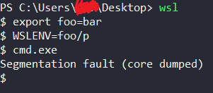 Don't segfault when there's an invalid Windows path · Issue #3810 · microsoft/WSL · GitHub