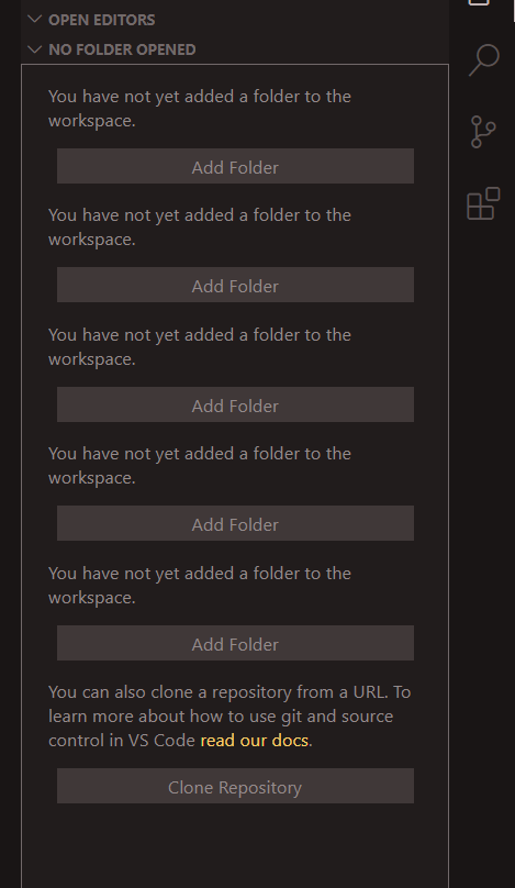 Multiple "New Folder" buttons after closing a workspace · Issue #92743 · microsoft/vscode · GitHub