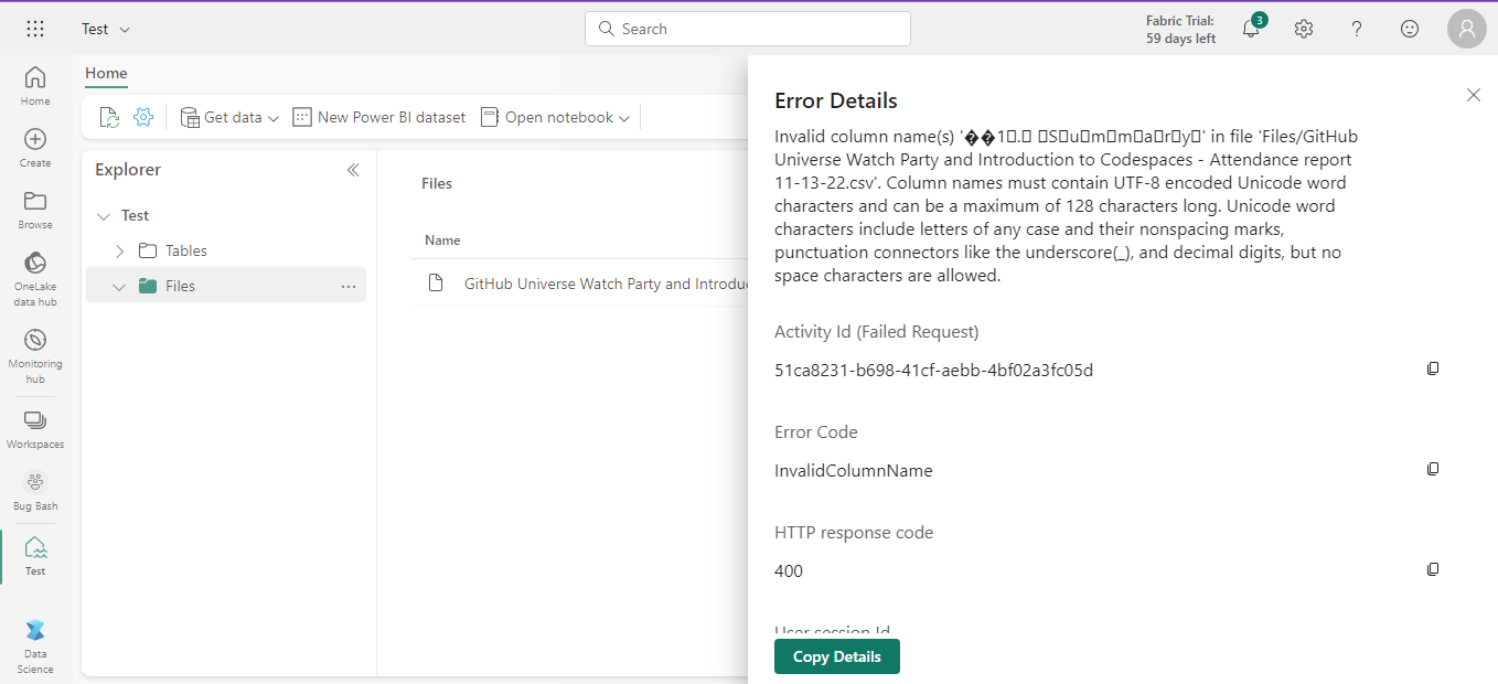 Error Details not shown properly for Lakehouse · Issue #231 · microsoft/studentambassadors · GitHub