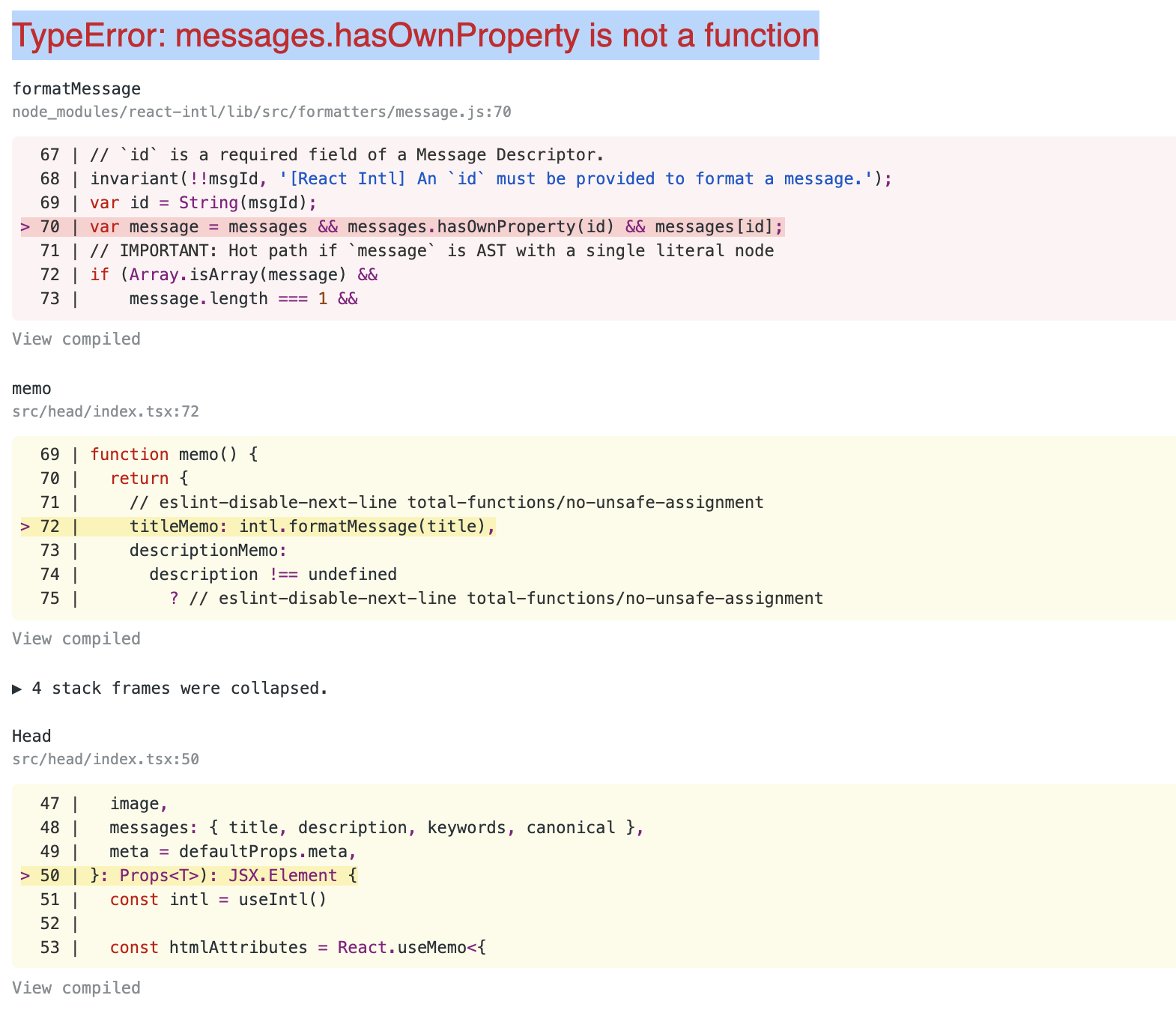 [react-intl] "TypeError: messages.hasOwnProperty is not a function" after updating patch version ...