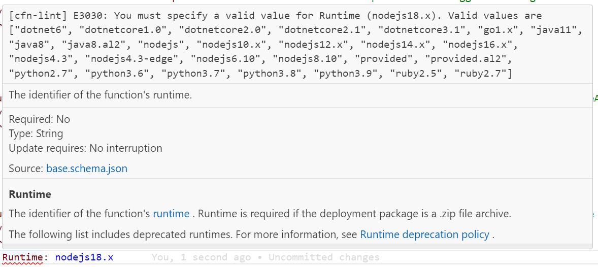 Nodejs18x Identifier For Lambda Runtime Marked As An Error · Issue