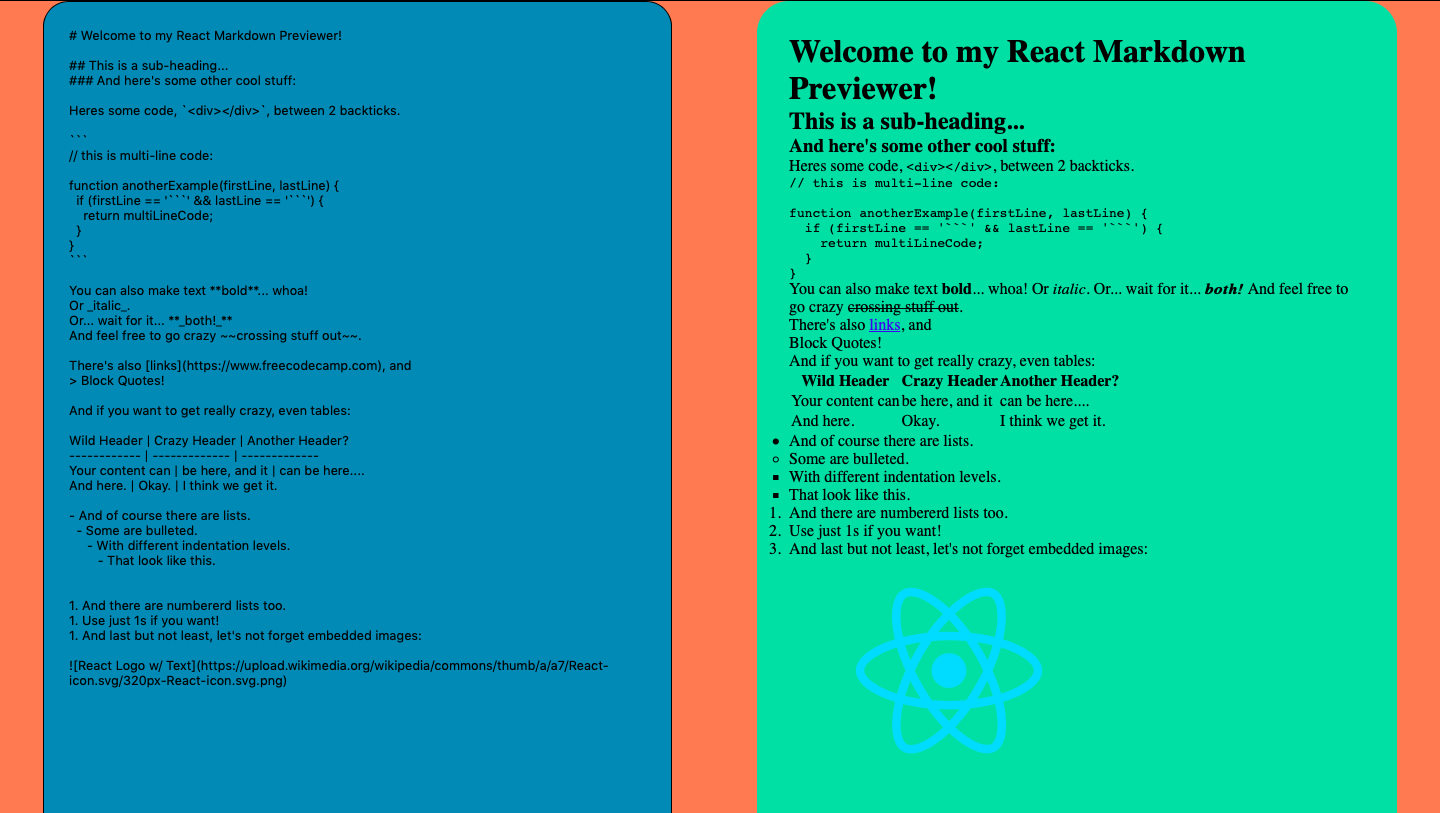Github Ardayukselreact Markdown Previewer Markdown Preview Editor With Reactjs