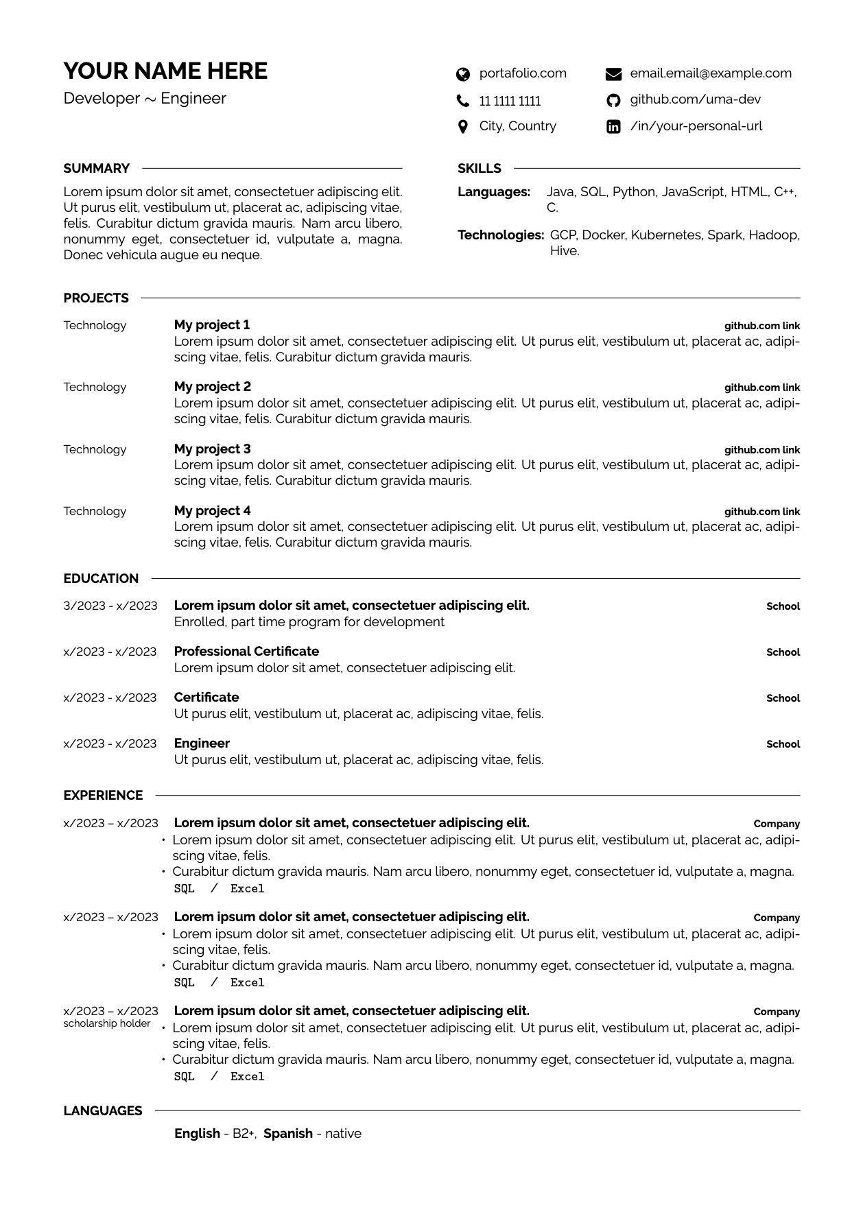 GitHub - uma-dev/developer-cv: Simple, clear and nice looking CV ...