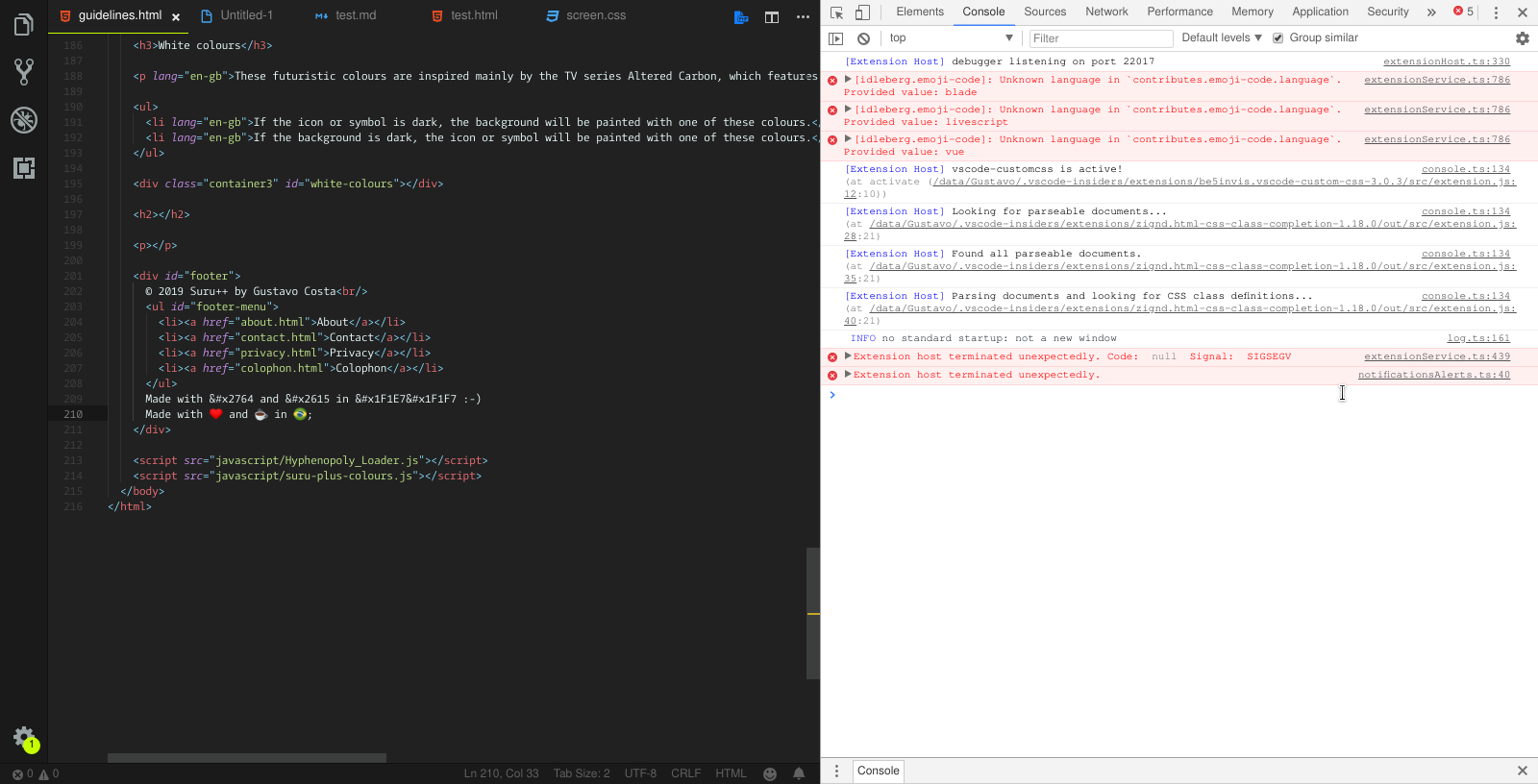 [Bug] Emoji cause the enabled extenstions to stop of working · Issue ...