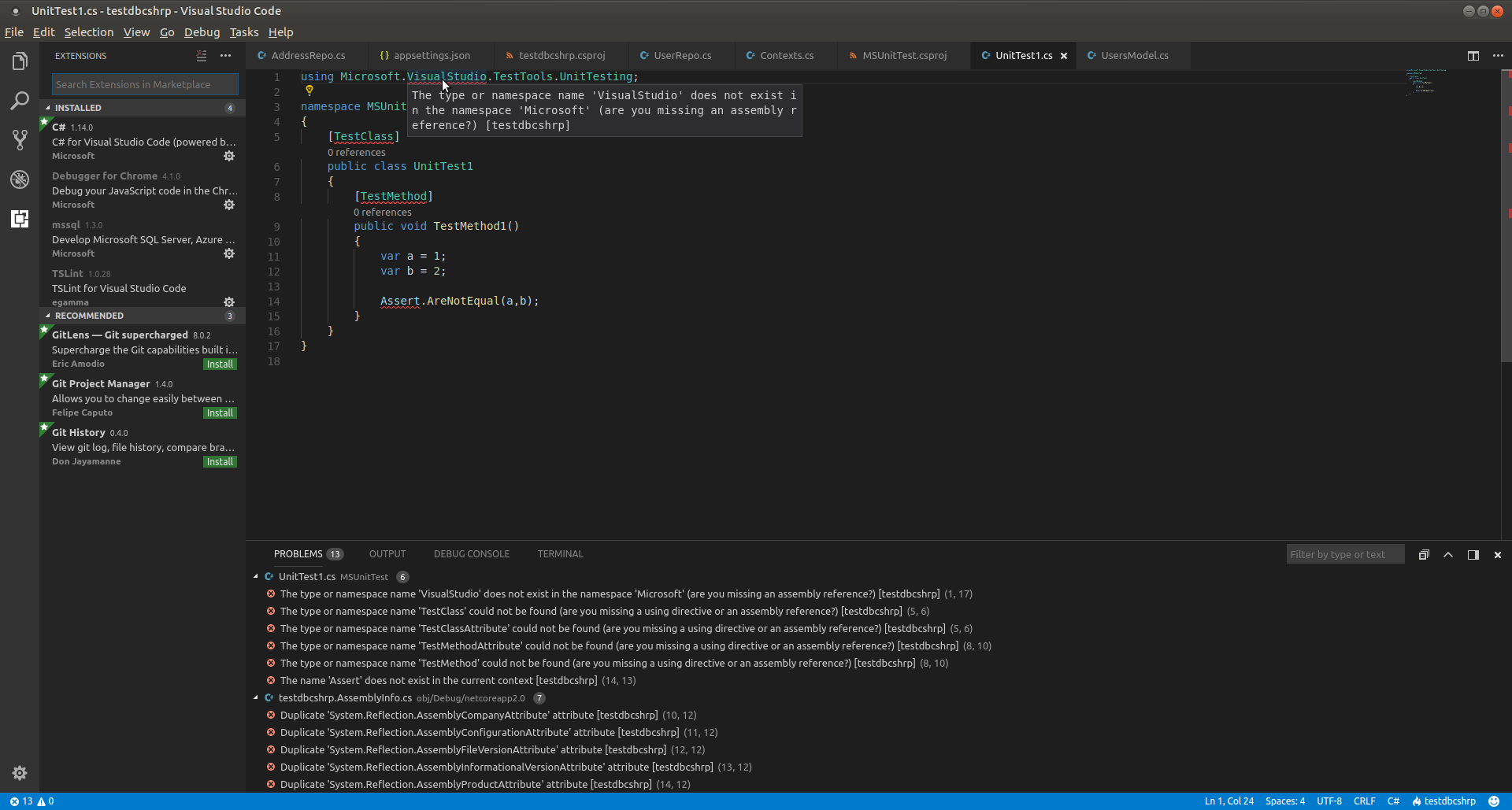 Mstest Unittest File Has Error Marks On Testclass And Method · Issue