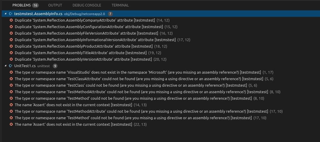 Mstest Unittest File Has Error Marks On Testclass And Method · Issue