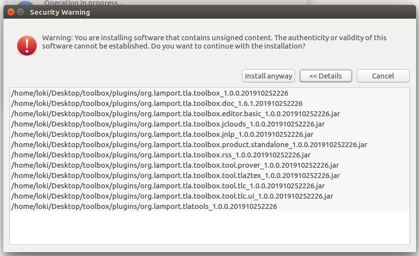 Warning to install software from unsigned sources · Issue #340 · tlaplus/tlaplus · GitHub