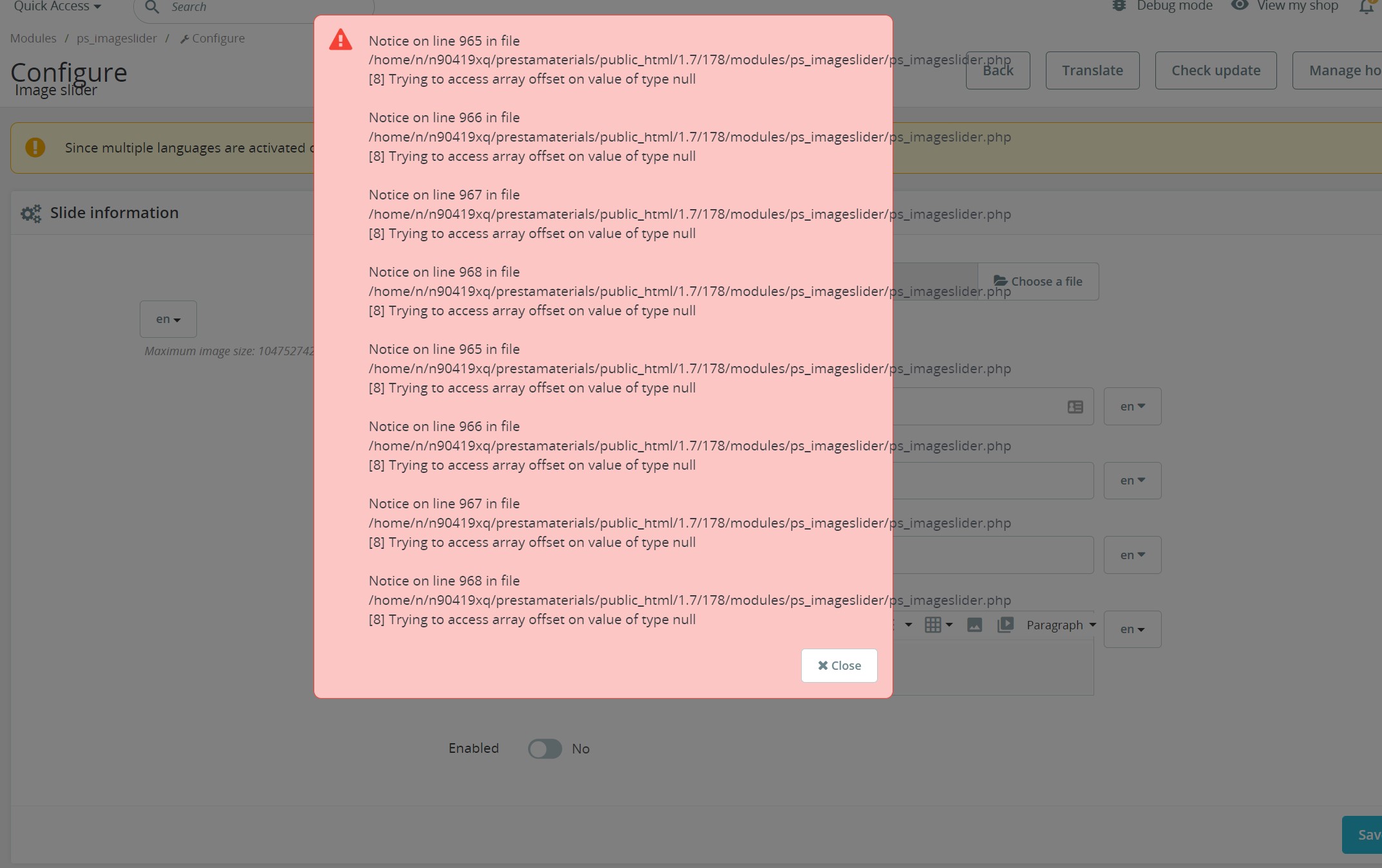 Errors occur when create a new slide in the default module "ps_imageslider" · Issue #27777 ...
