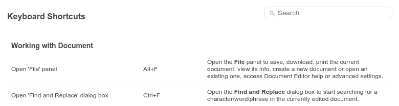 Enable searching of keyboard shortcuts · Issue #179 · ONLYOFFICE/DesktopEditors · GitHub