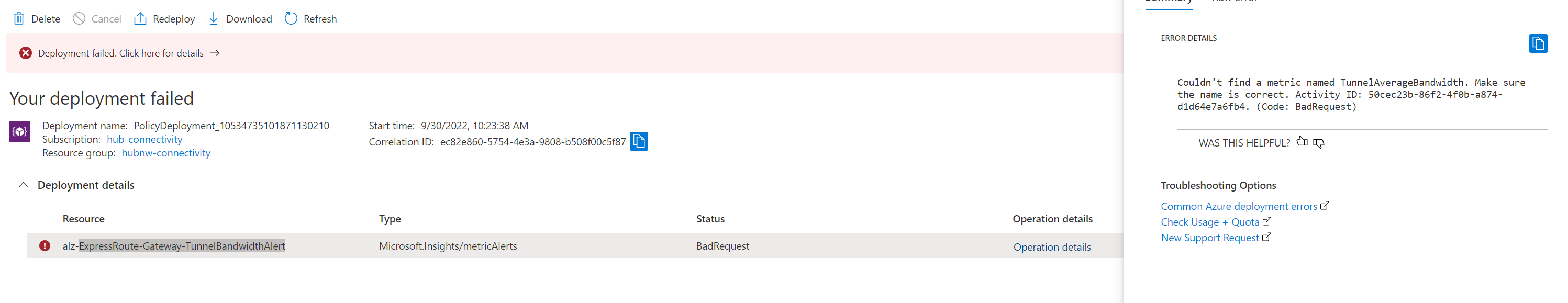 ExpressRoute-Gateway-TunnelBandwidthAlert fails · Issue #11 · Azure/alz-monitor · GitHub