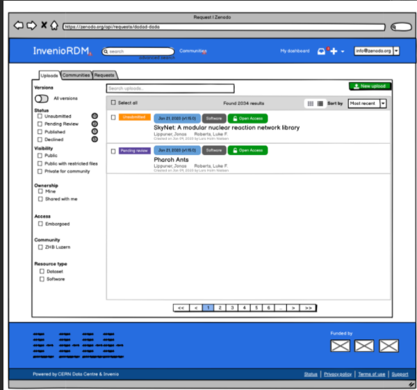 Dashboard: uploads tab · Issue #1179 · inveniosoftware/invenio-app-rdm · GitHub