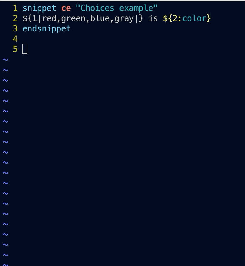 [Feature-request] Implement choices · Issue #1166 · SirVer/ultisnips · GitHub
