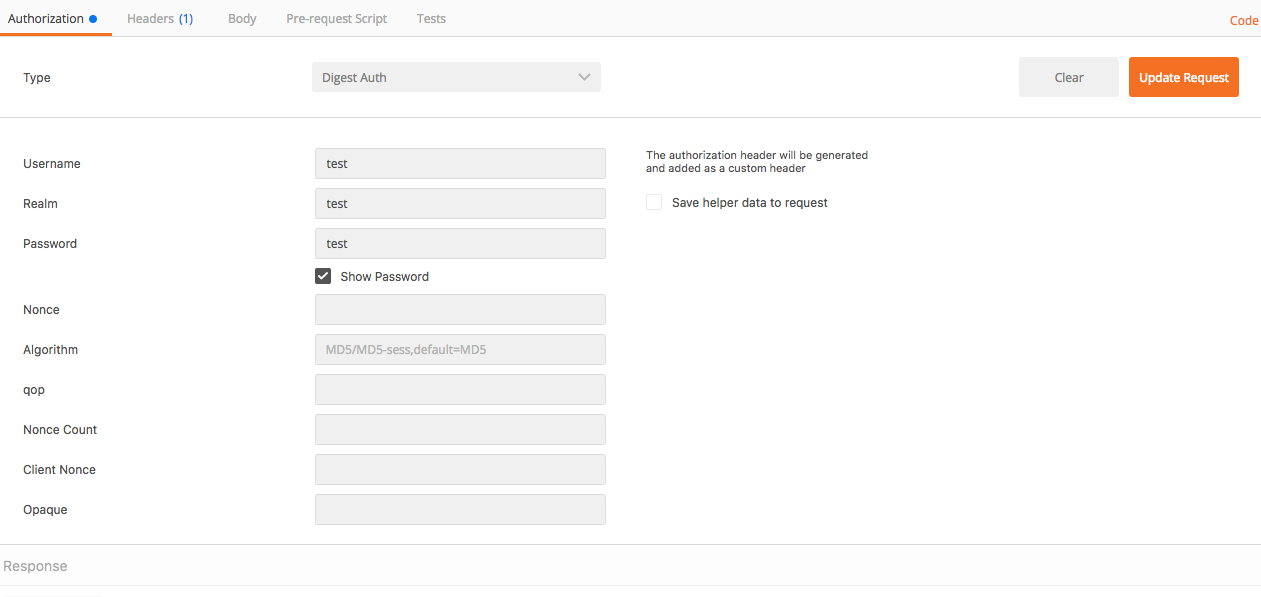 Generating Authorization Header For Digest Authentication Using Postman