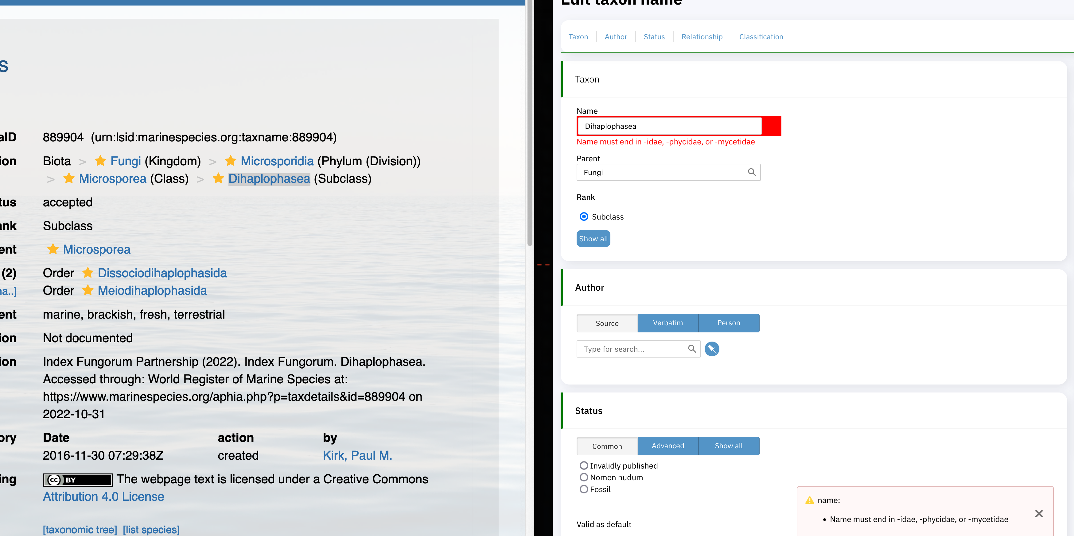 Validation For Icn Subclassclass A Fungal Name Seems To Be Incorrect