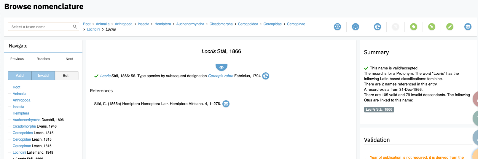 Task - browse nomenclature - types of the genus by subsequent ...