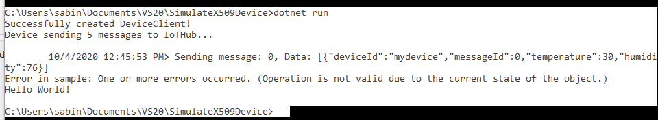 SimulateX509Device error: Error in sample: One or more errors occurred ...