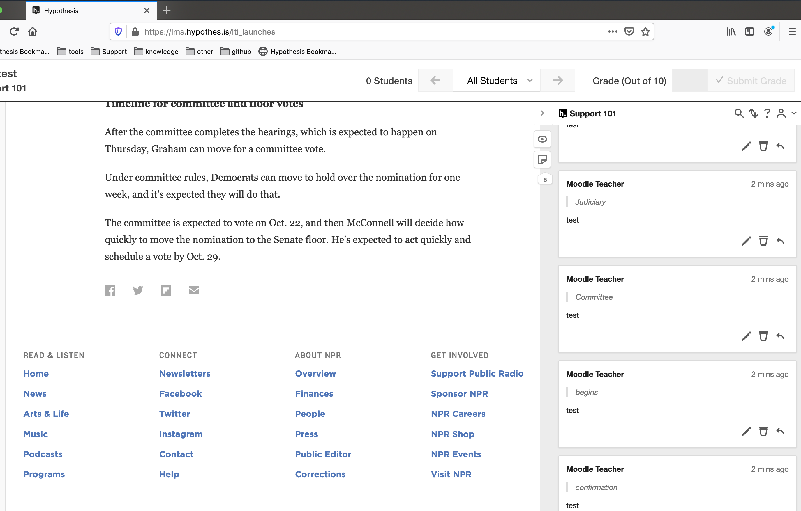 In the LMS app in Moodle, once the Sidebar is fill, new annotations go ...