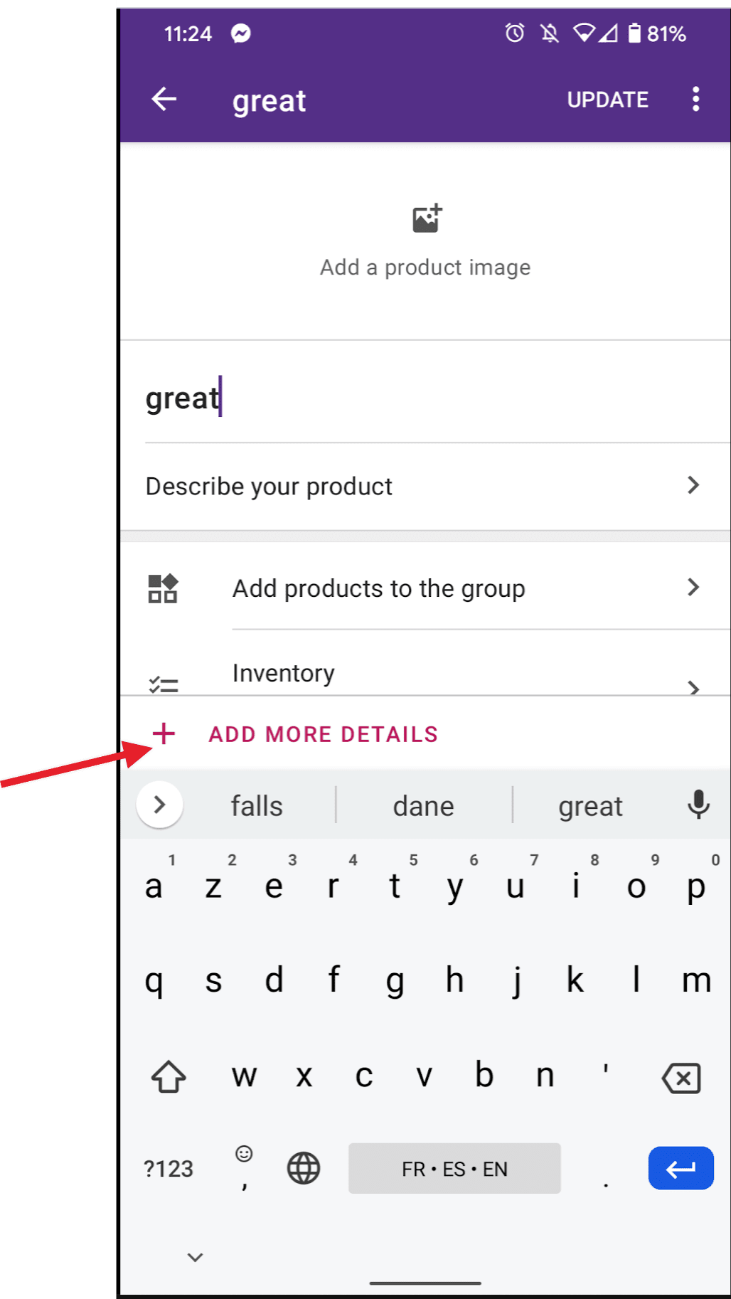[Products]: Editing product title - remove the add more details button when keyboard is visible ...