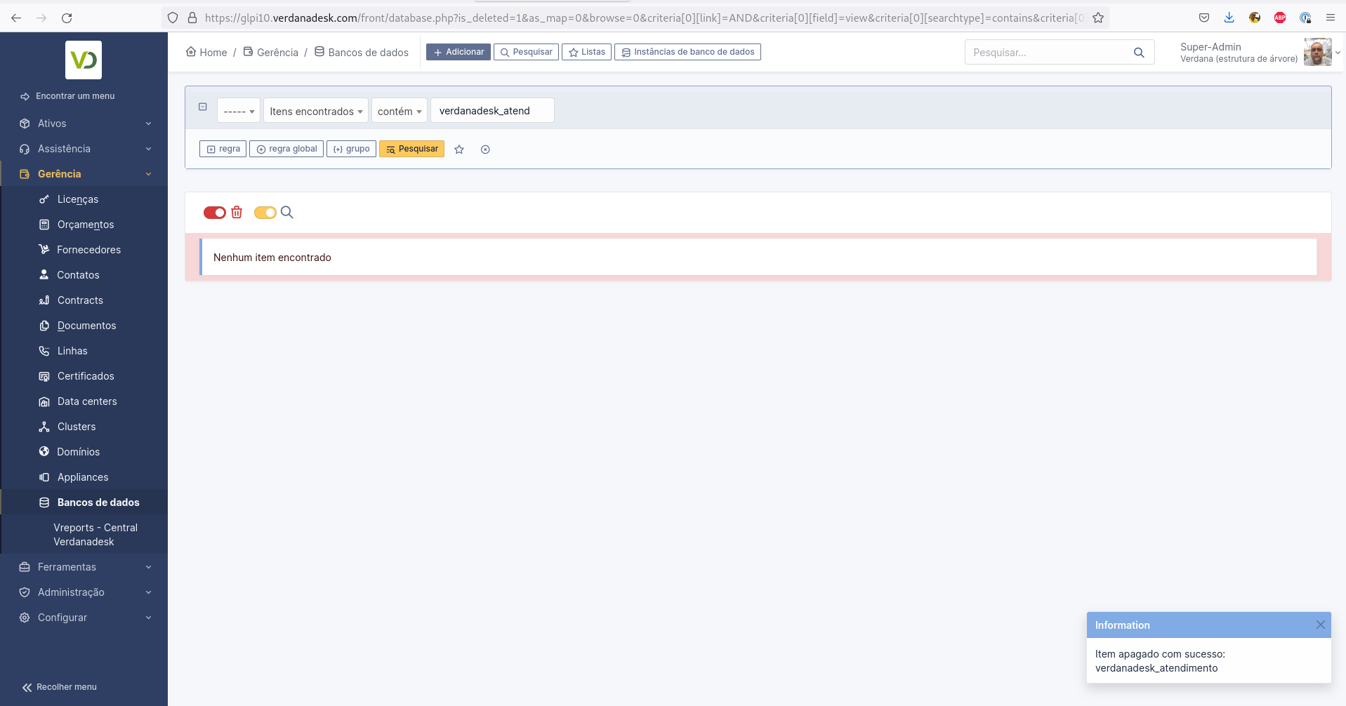 Error removing database from system recycle bin · Issue #12474 · glpi-project/glpi · GitHub
