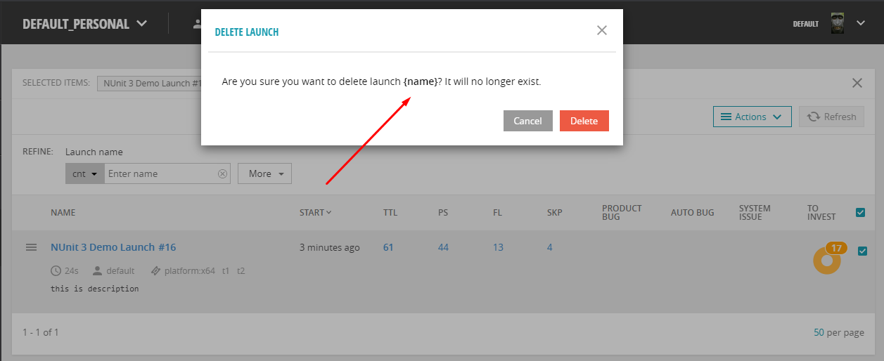 Incorrect Message When Deleting Single Launch · Issue 931 · Reportportalreportportal · Github