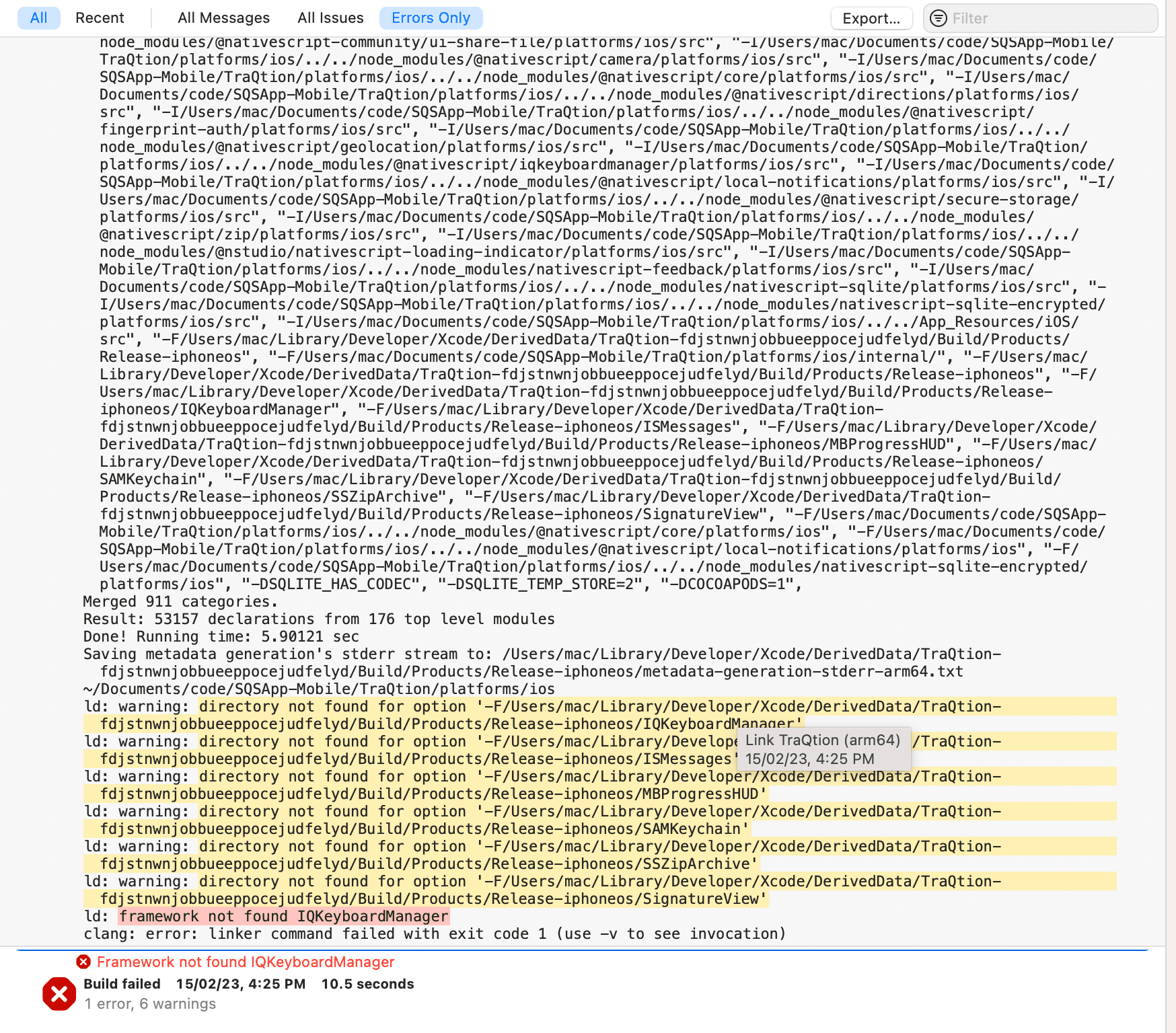 XCode project: framework not found CocoaLumberjack · Issue #4560 · NativeScript/nativescript-cli ...