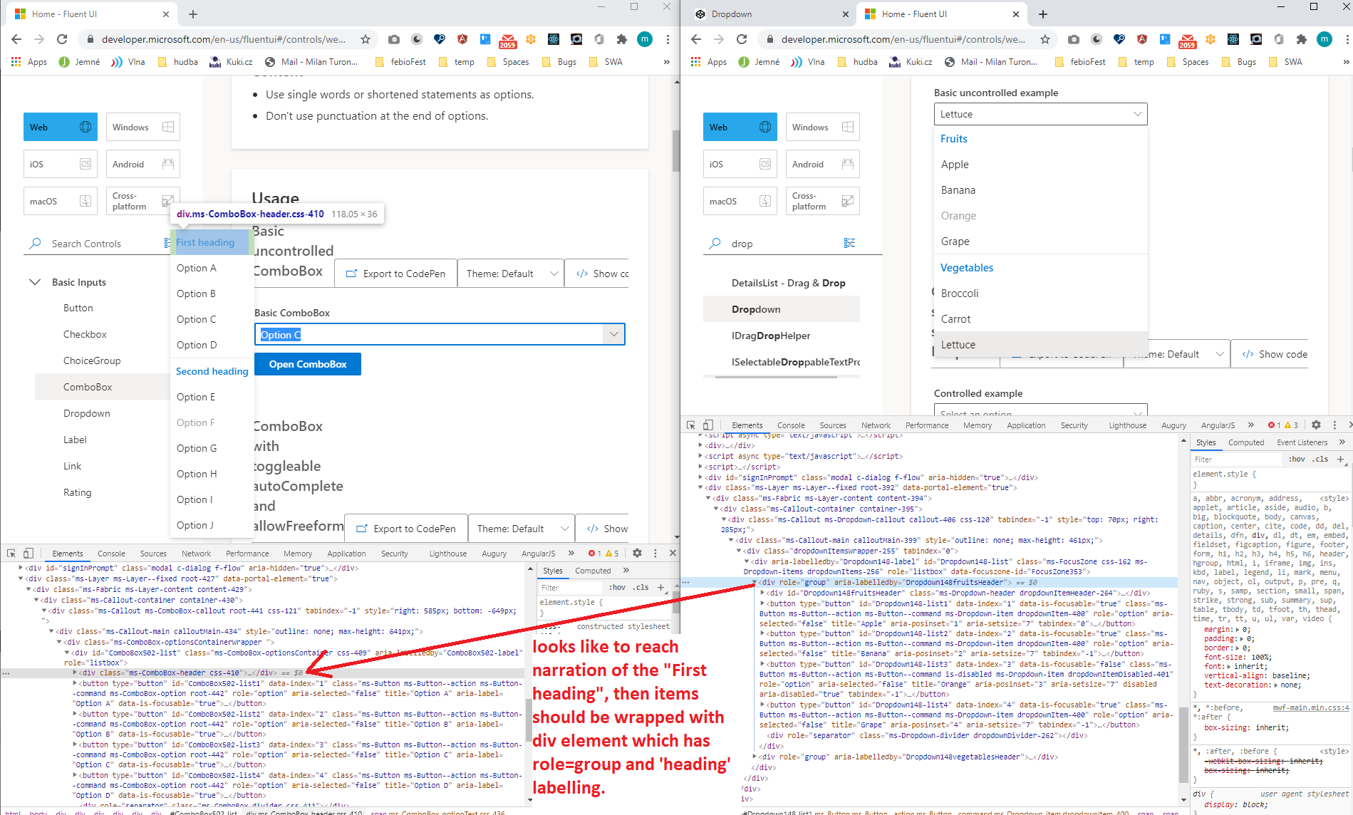 Combobox headers not associated with items for screenreader · Issue #14906 · microsoft/fluentui ...