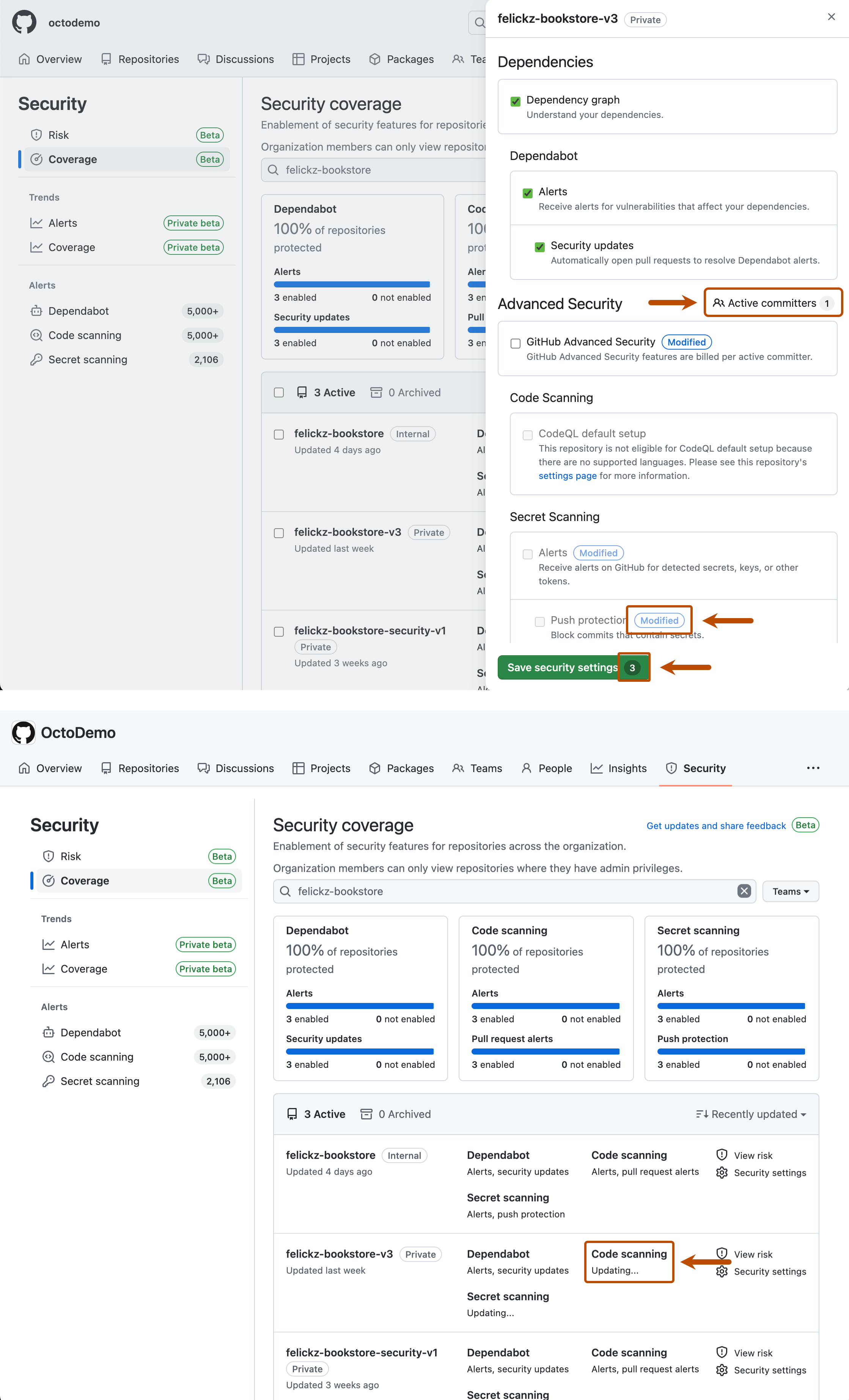 Incremental improvements to the security coverage enablement slide-out ...