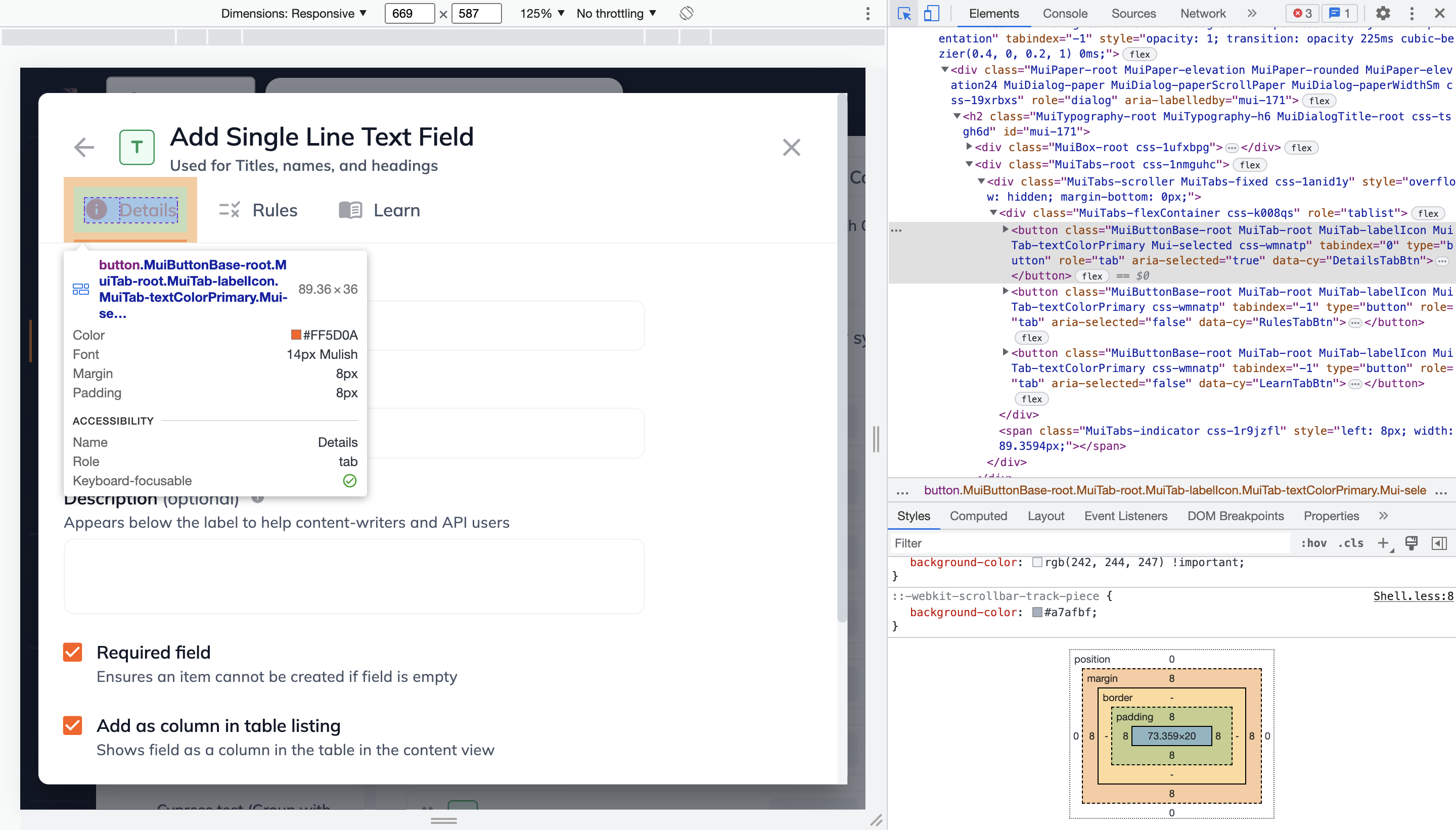 Schema: Tab underline does not span the full width of the tab itself. · Issue #1898 · zesty-io ...
