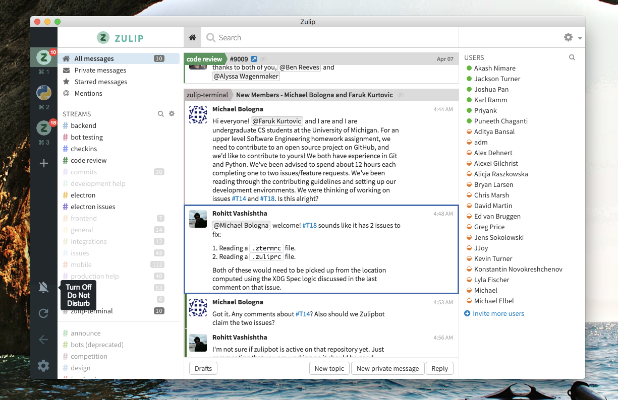 disable notifications based on time-schedule · Issue #9265 · zulip/zulip · GitHub