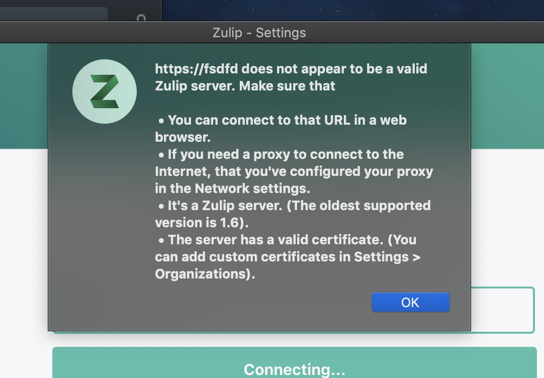 Problem With Connection To A Zulip Server Not A Valid Zulip Server · Issue 832 · Zulipzulip 