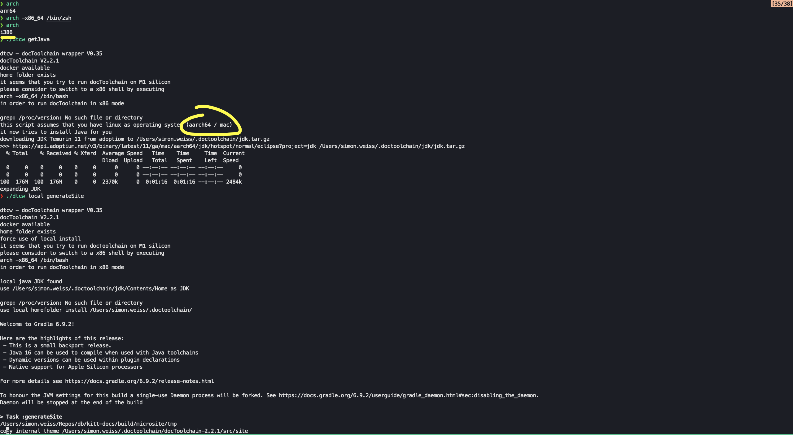 Not able to use dtcw on arm64 / apple silicone · Issue #1082 · docToolchain/docToolchain · GitHub