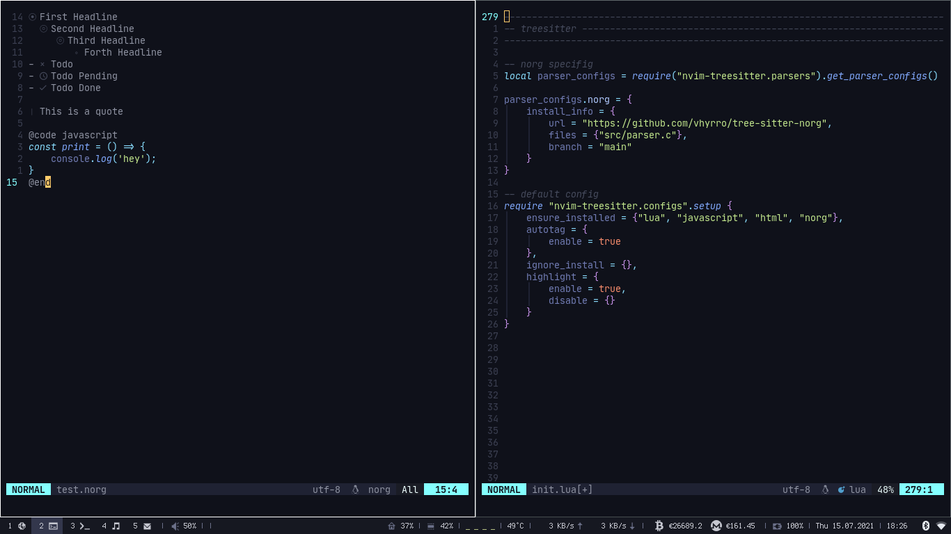 Treesitter Integration Not Working · Issue #19 · nvim-neorg/neorg · GitHub