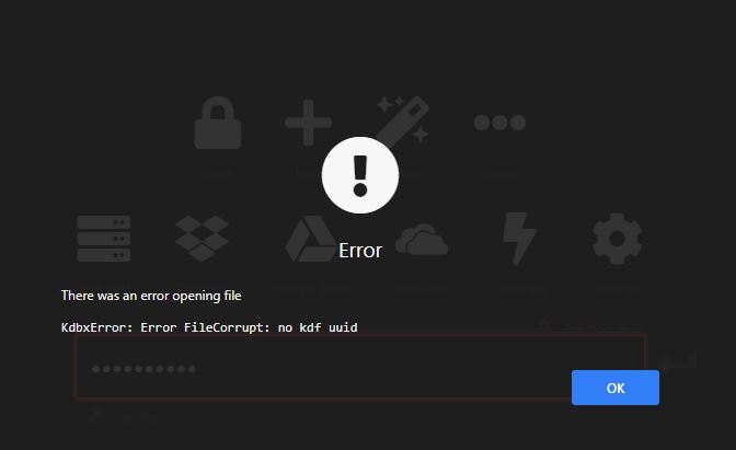 KdbxError: Error FileCorrupt: no kdf uuid · Issue #1828 · keeweb/keeweb · GitHub