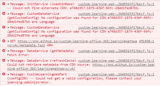 CDN Errors on "Launch and Manage Your Site" Page · Issue #445 · pnp/custom-learning-office-365 ...