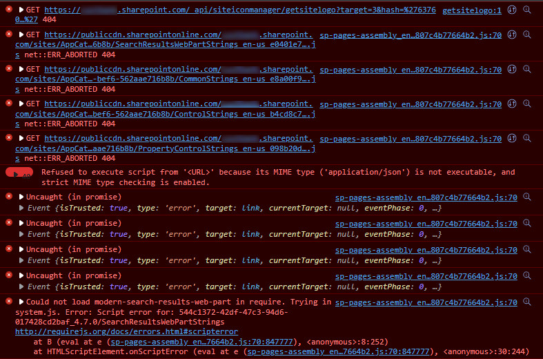 Failed to load component "544c1372-42df-47c3-94d6-017428cd2baf" (pnpSearchResultsWebPart) - The ...