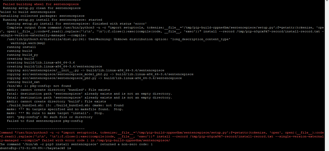 Failed building wheel for sentencepiece · Issue #552 · deepset-ai/haystack · GitHub