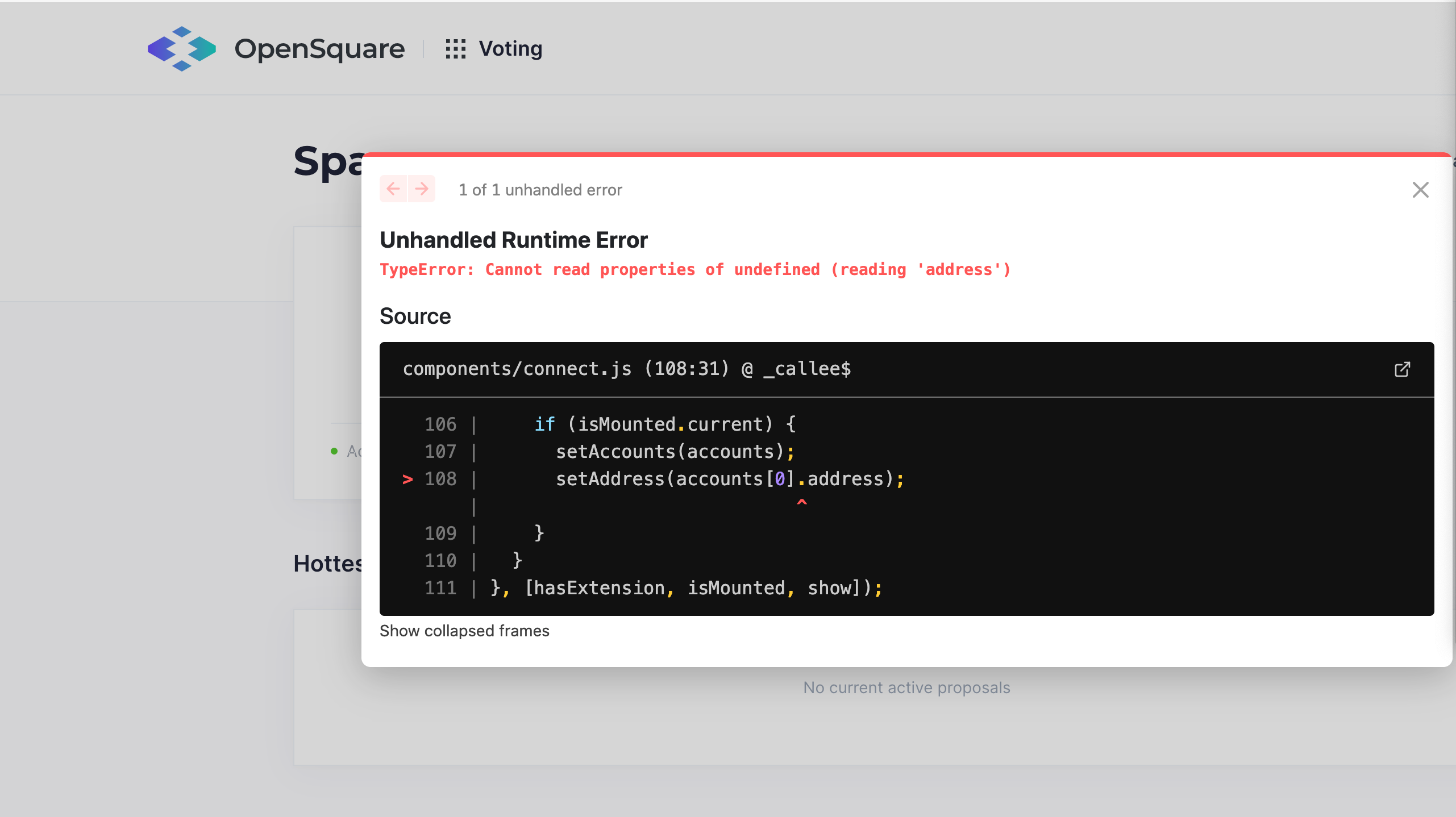 Error when first connect wallet · Issue #244 · opensquare-network/collaboration · GitHub