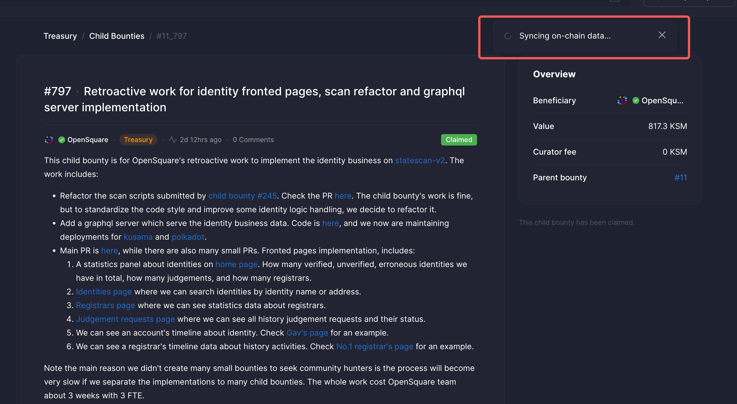 Syncing on chain data cost too much time after child bounty claim · Issue #3478 · opensquare ...
