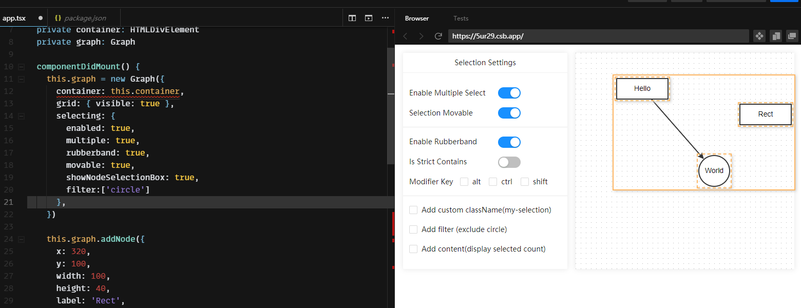 Selection下面的filter 属性无法控制节点是否可以被框选选中 · Issue #1405 · antvis/X6 · GitHub