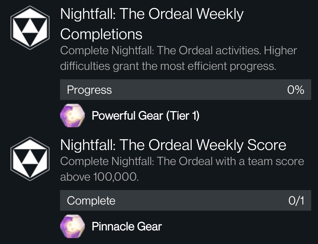"Ordeal" tag still exists for Nightfalls in the Destiny 2 Companion App ...
