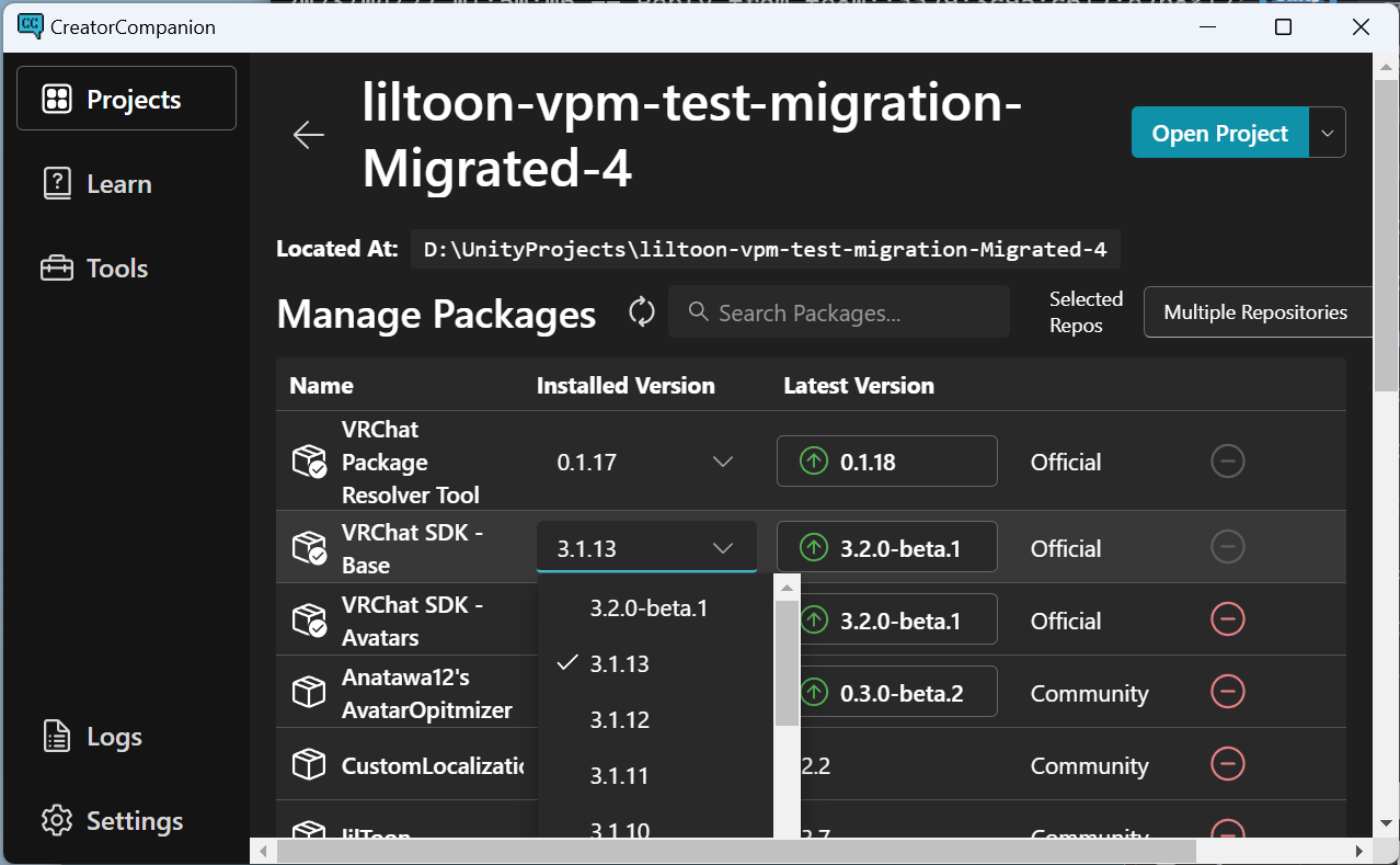 [BUG] Version dropdown partially hidden when project name is long · Issue #269 · vrchat ...