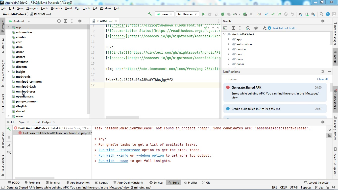 Error Compiling Dev branch · Issue #2587 · nightscout/AndroidAPS · GitHub